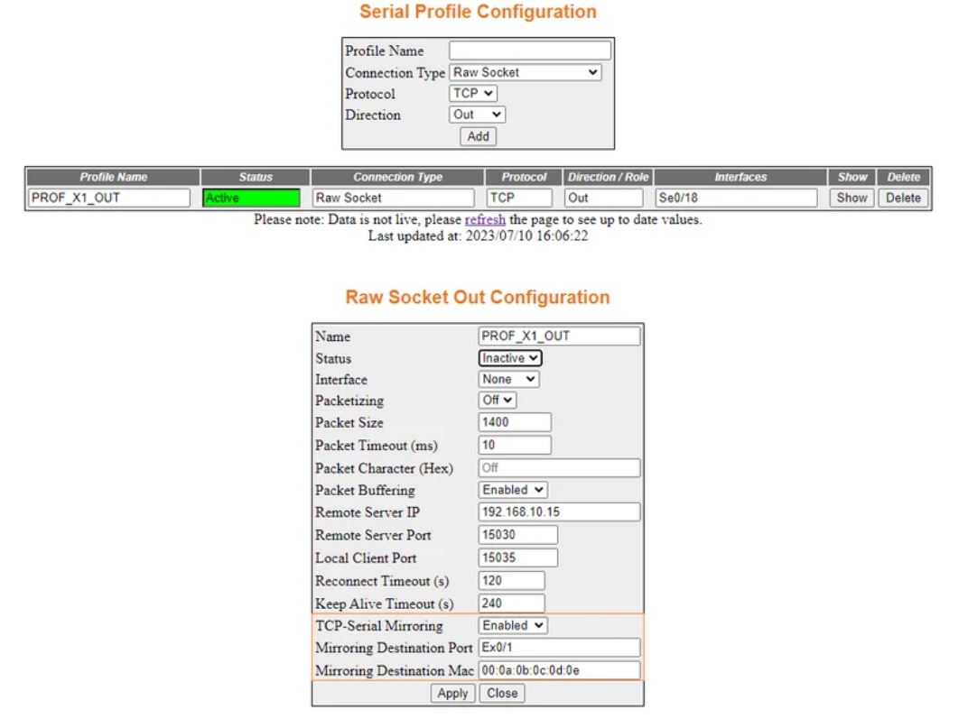 Enabling Serial TCP Mirroring